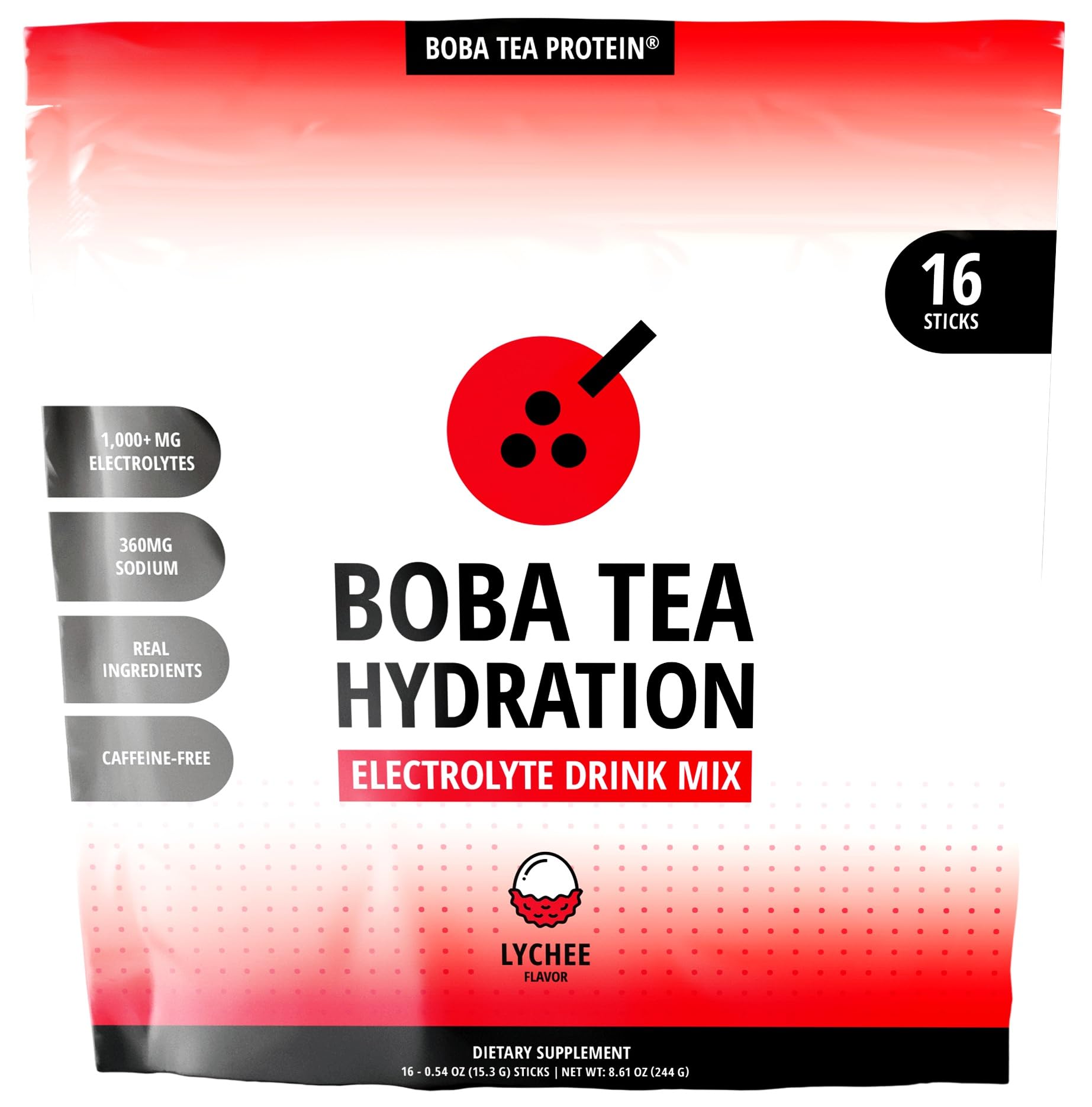 Boba Tea Hydration | Electrolyte Powder Drink Mix | Lychee | 1000mg ...