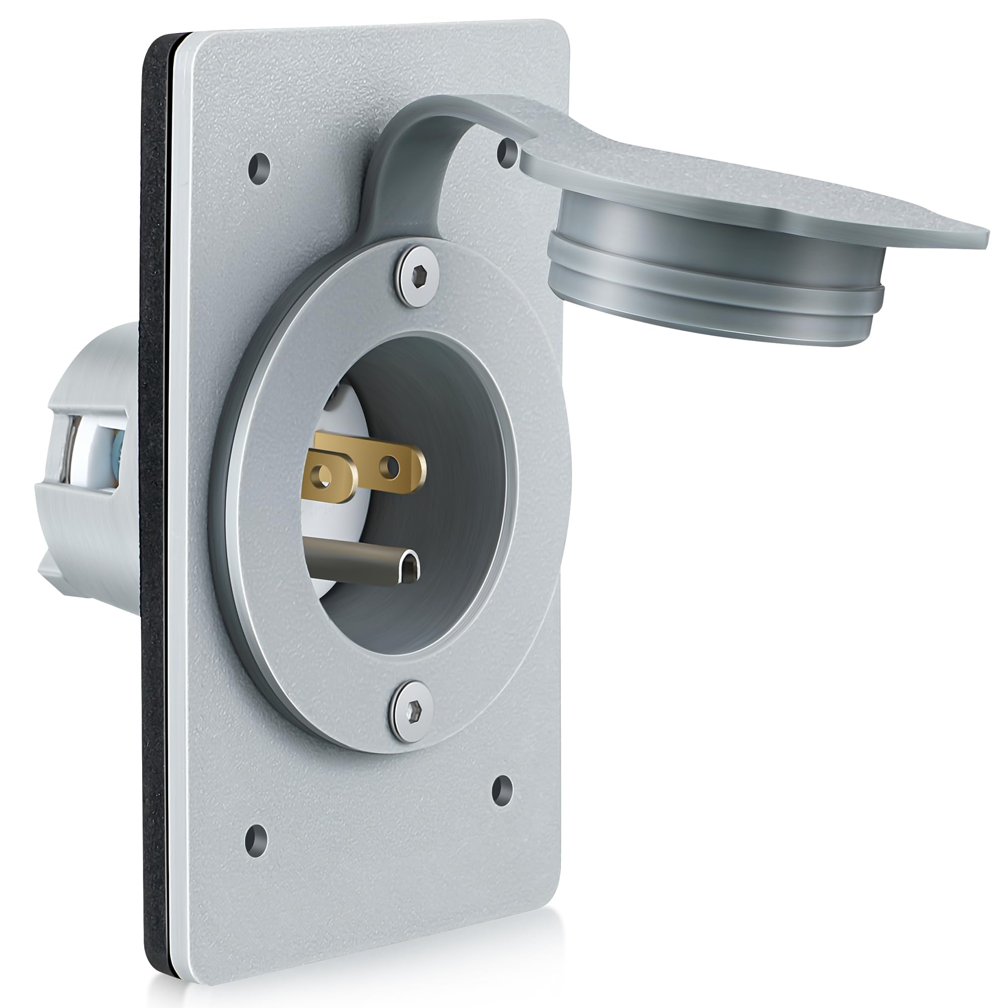 Dreyoo 15 AMP Straight Blade Flanged Male Power Inlet Receptacle, 15 A ...