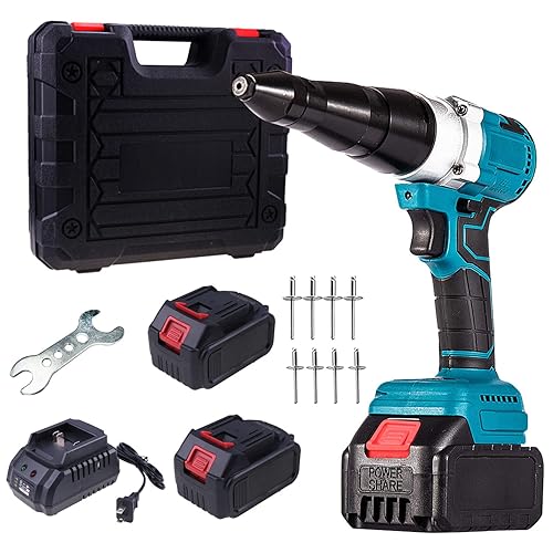 Cordless Rivet Gun 21V, Brushless Electric Riveter with 2×Rechargeable ...