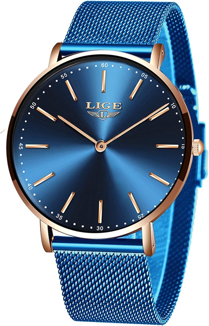LIGE Hombres Relojes Ultra-Delgado Unisex Impermeable Simple Malla de ...