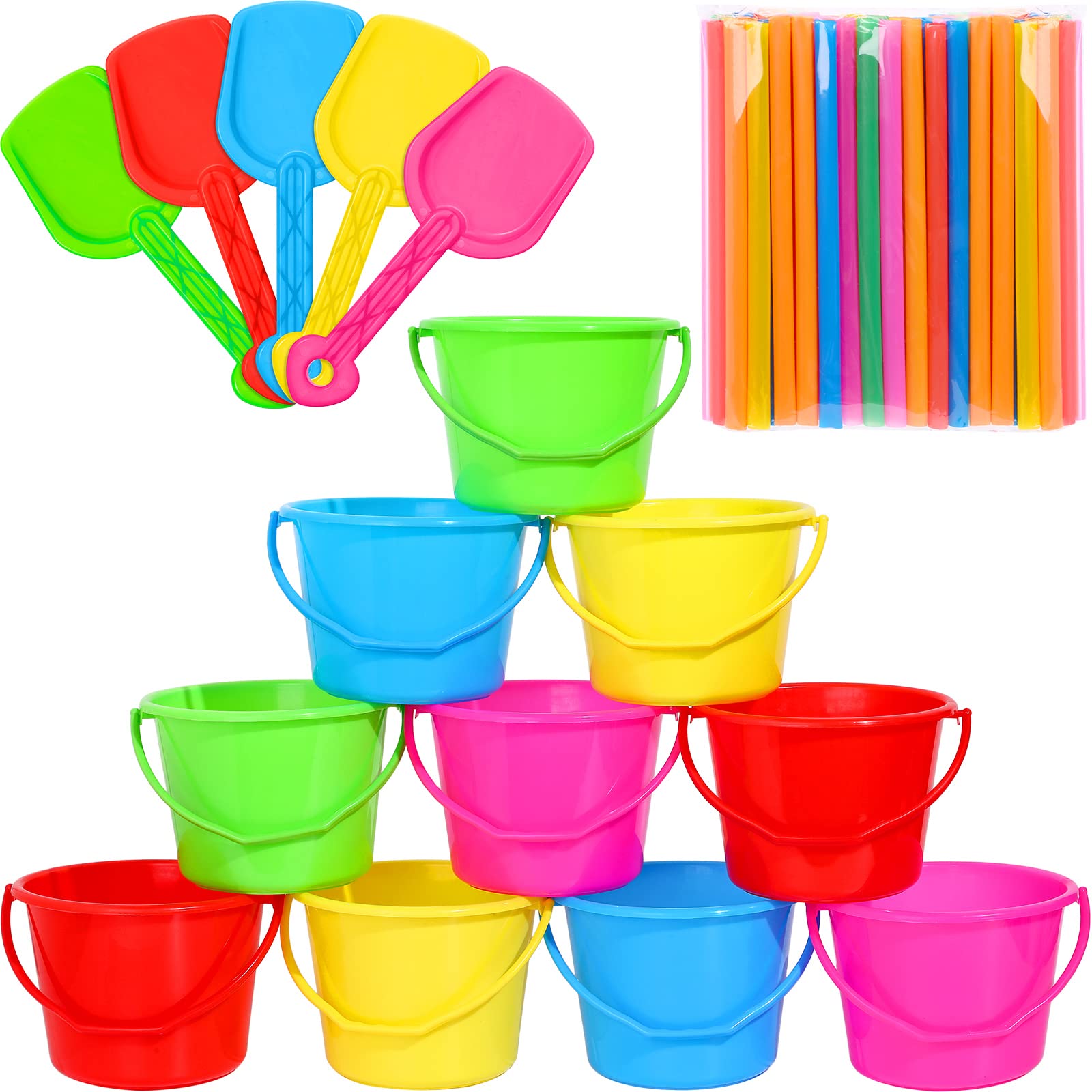 Sand Buckets and Shovels Set for Kids - Plastic Bucket Beach Pail with ...