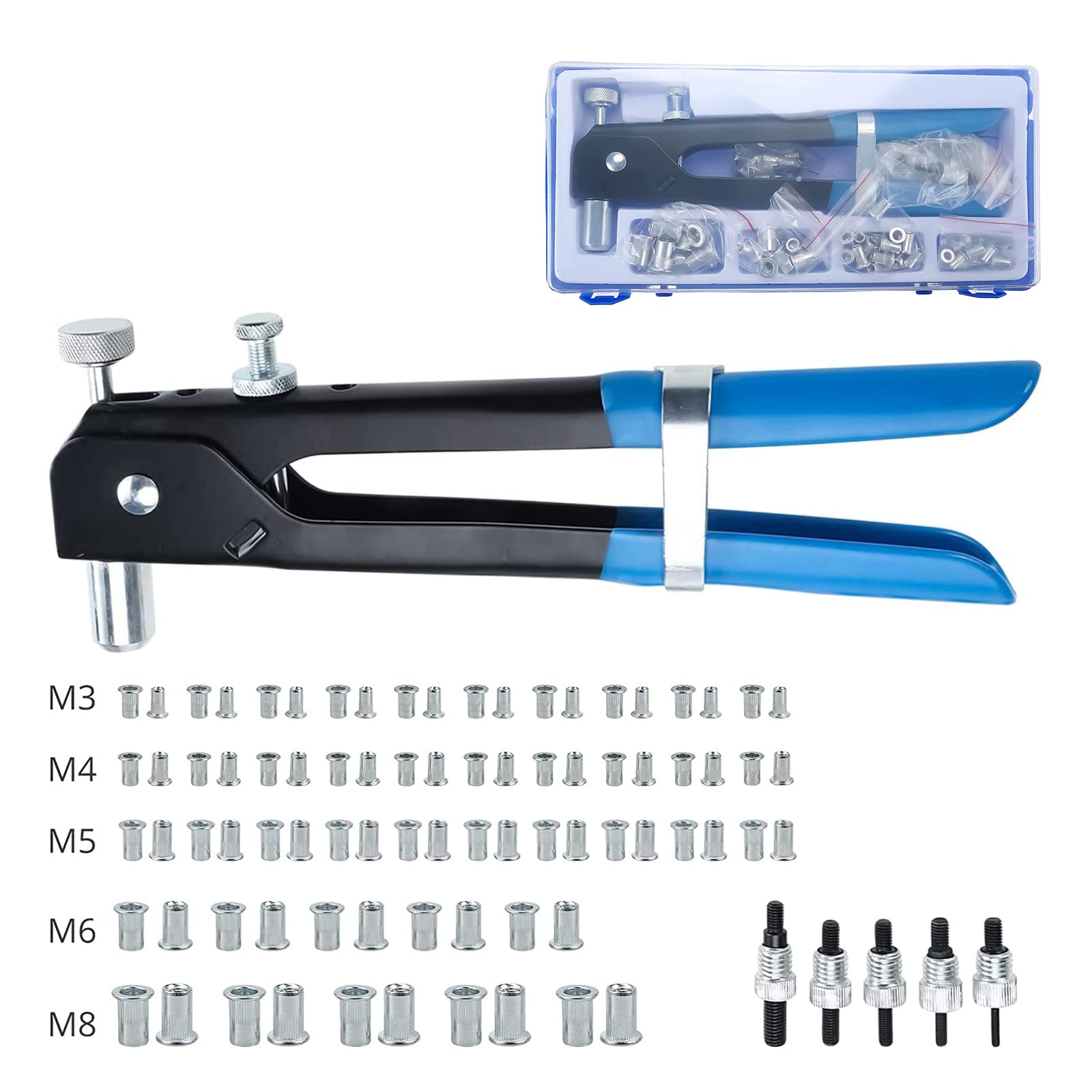BTSHUB 86pcs Hand Rivet Tool Nut Setter Kit, Thread Blind Riveting ...