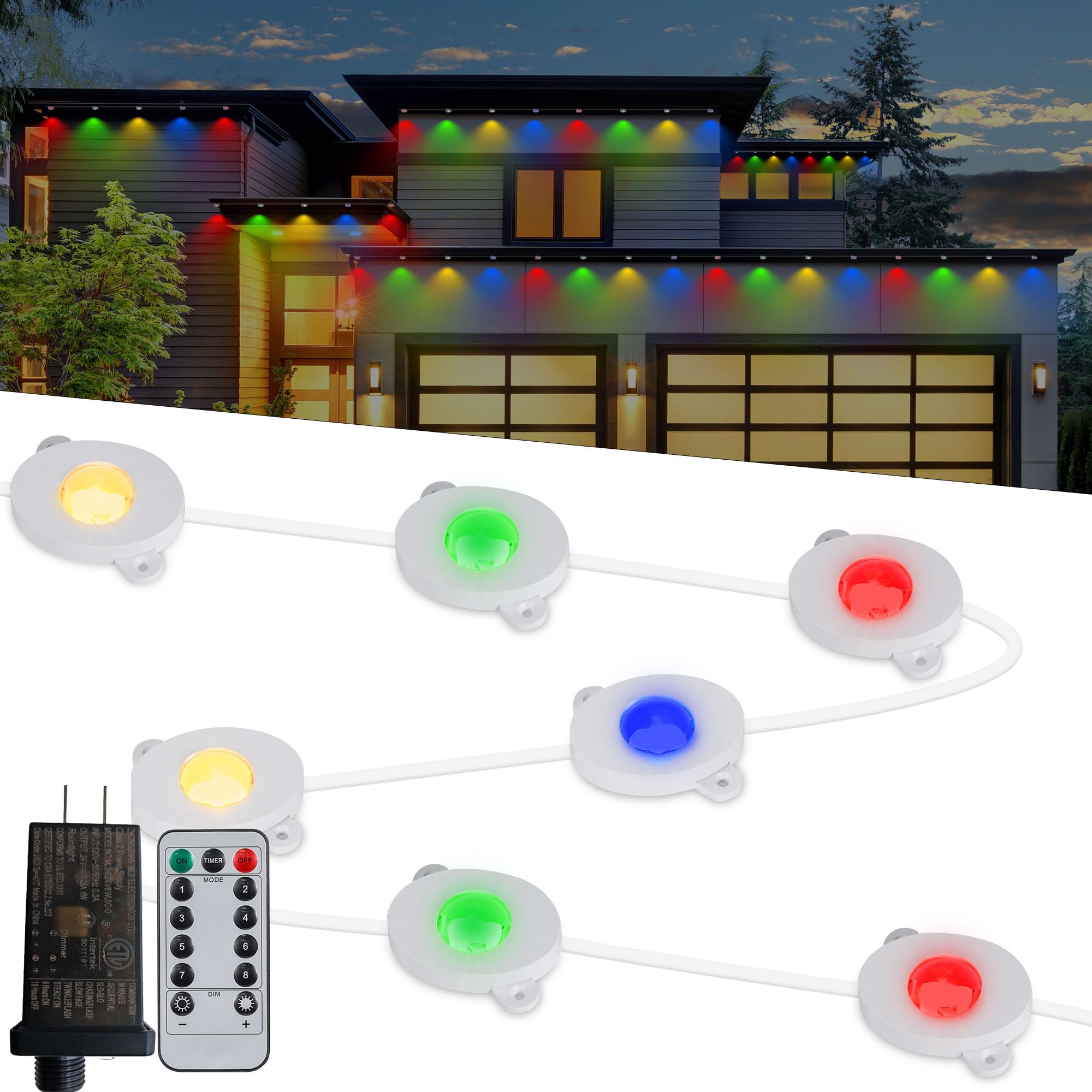Permanent Outdoor Christmas Lights,50ft 36LED Eaves Lights with Remote ...