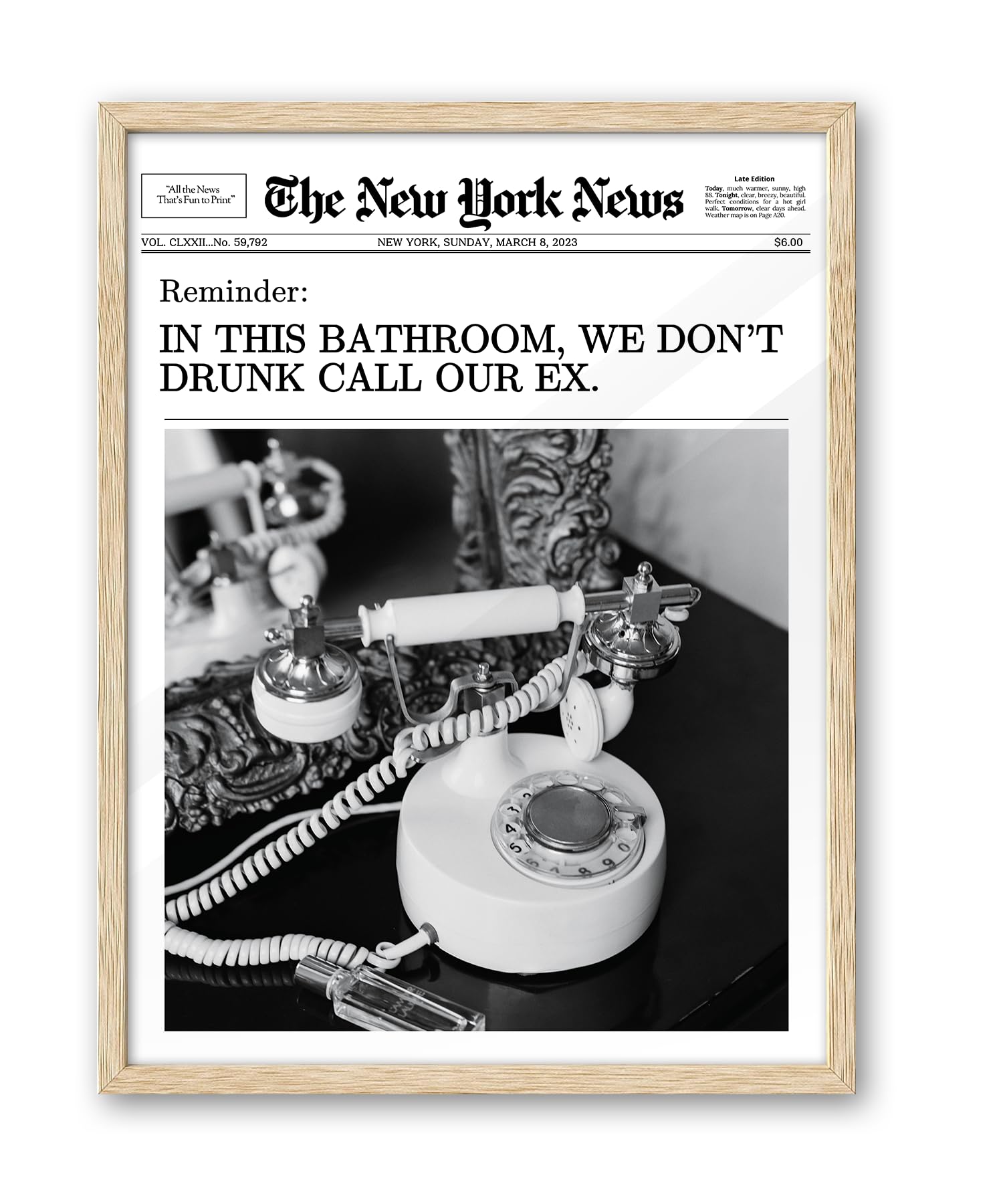 iHery Natural OAK Wood Trendy Retro Newspaper Headline Framed Wall Art ...