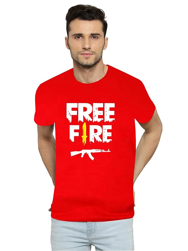 Buy RS PRINT Free Fire Printed Mans Red Cotton Tshirts at Amazon.in