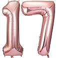 Amazon.com: 17 Number Balloons Rose Gold Big Giant Jumbo Number 17 or ...
