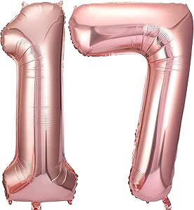 Amazon.com: 17 Numbers Balloon Rose Gold Big Giant Jumbo Number 17 or ...