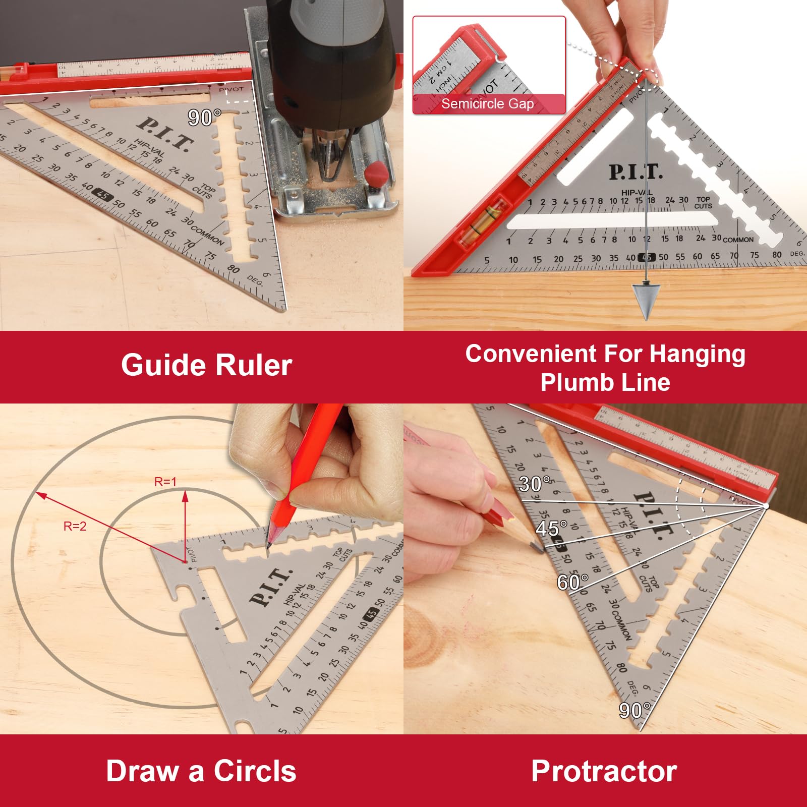 Mua P.I.T. 7" Carpenter's Triangle Square with Bubble Level/Iron Ruler ...