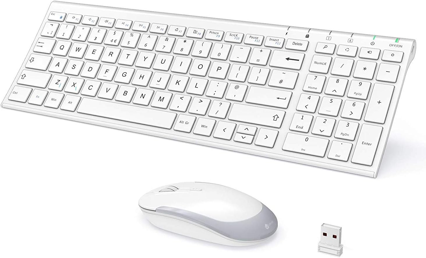 iClever Wireless Keyboard and Mouse Combo, 2.4G Portable White Slim ...