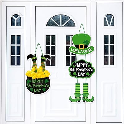 Buy 2 PCS St. Patricks Day Door Sign - Pot of Gold and Leprechaun ...