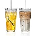 Amazon.com: INSETLAN 20oz Clear Glass Cups & Tumbler Set with Lids ...