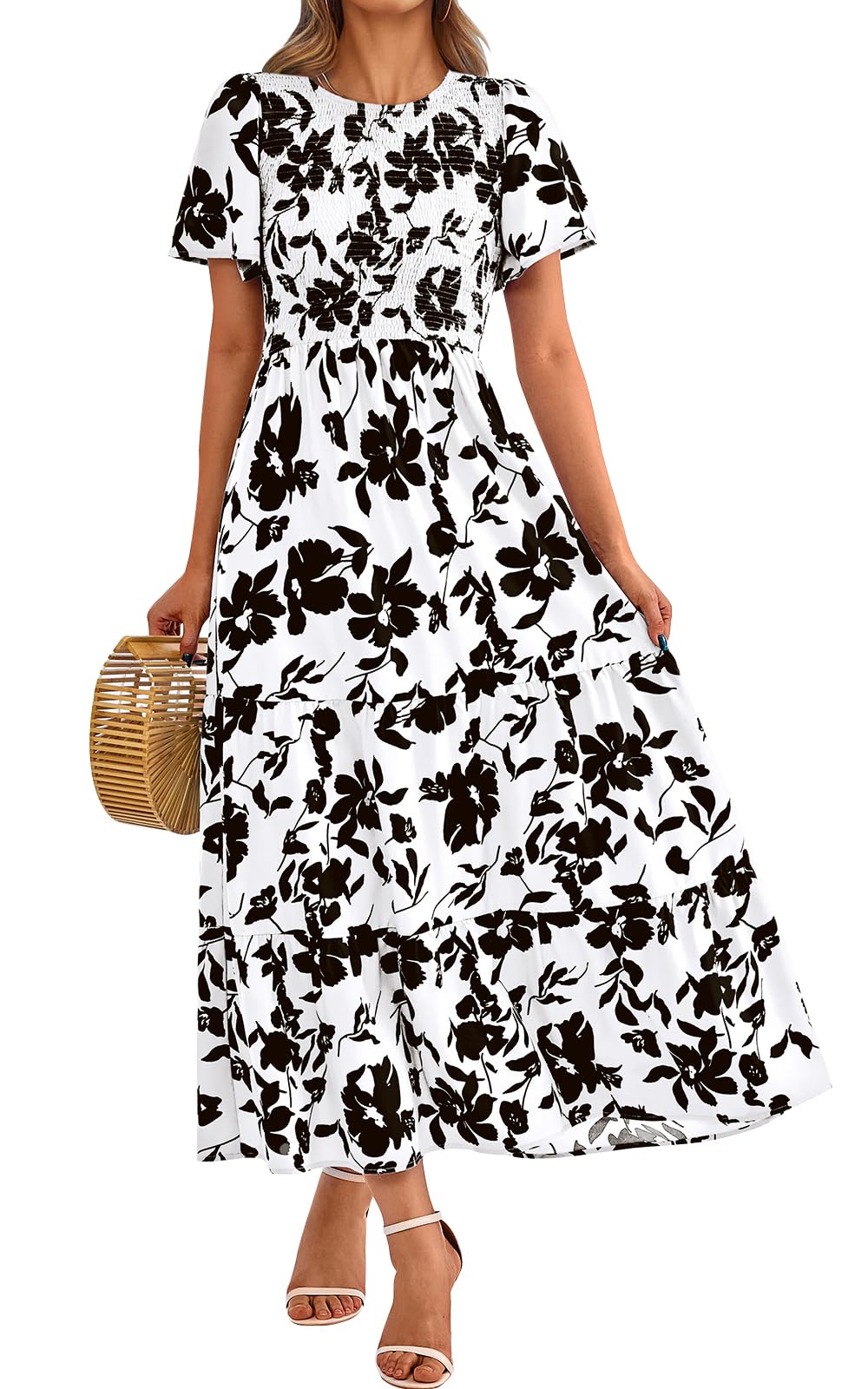 PRETTYGARDEN Crewneck Smocked Top Spring Dresses for Women 2025 Floral ...