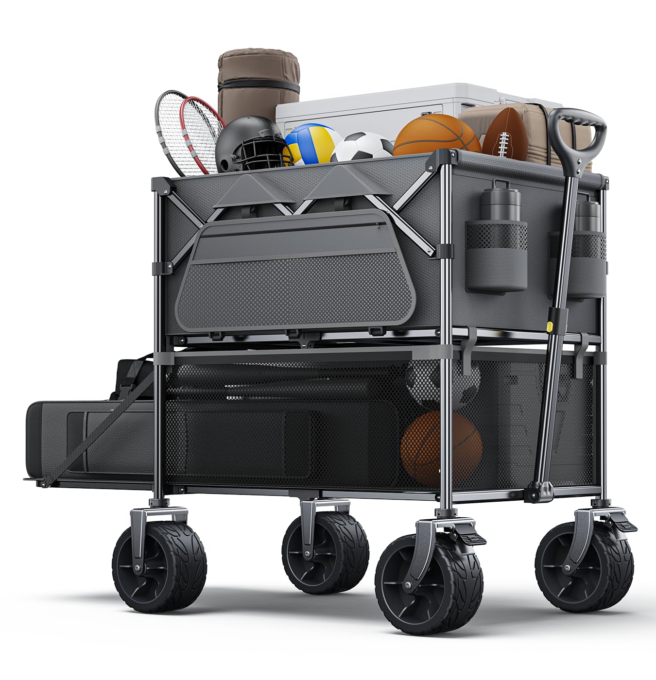 Foldable Wagon Cart,Everyfun 480Lbs Double Decker Wagon,Beach Carts ...