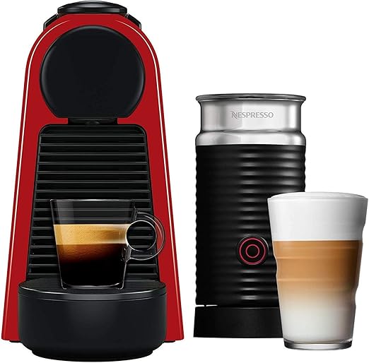 NESPRESSO Cafetera Essenza con Espumador de leche, Color Roja. (Incluye ...