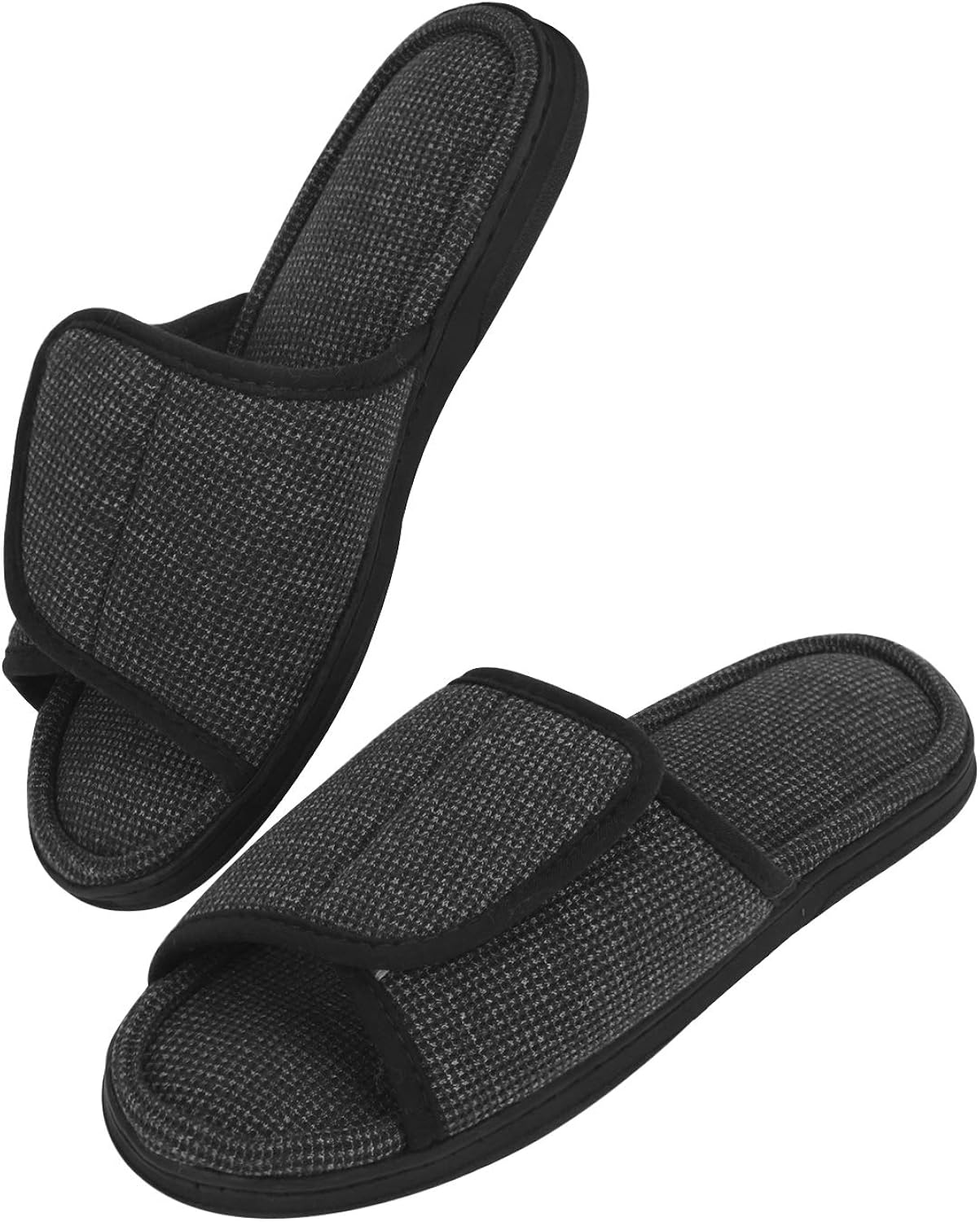 Adults Adjustable Upper Slippers Open Toe Slip-on Indoor House Shoes ...