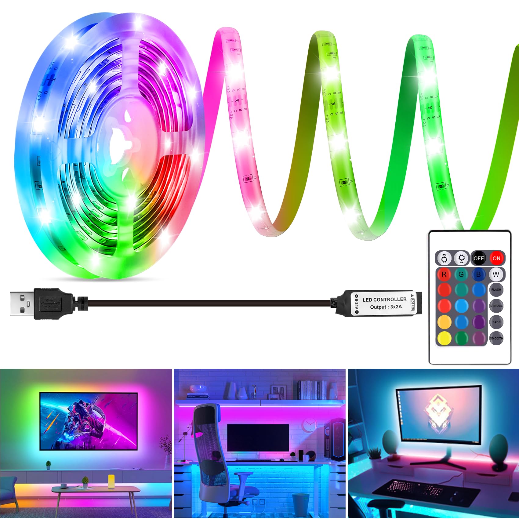 Mua HOUHUI LED Strip Lights 6.56Ft,RGB LED Lights Strip for 40-60in TV ...
