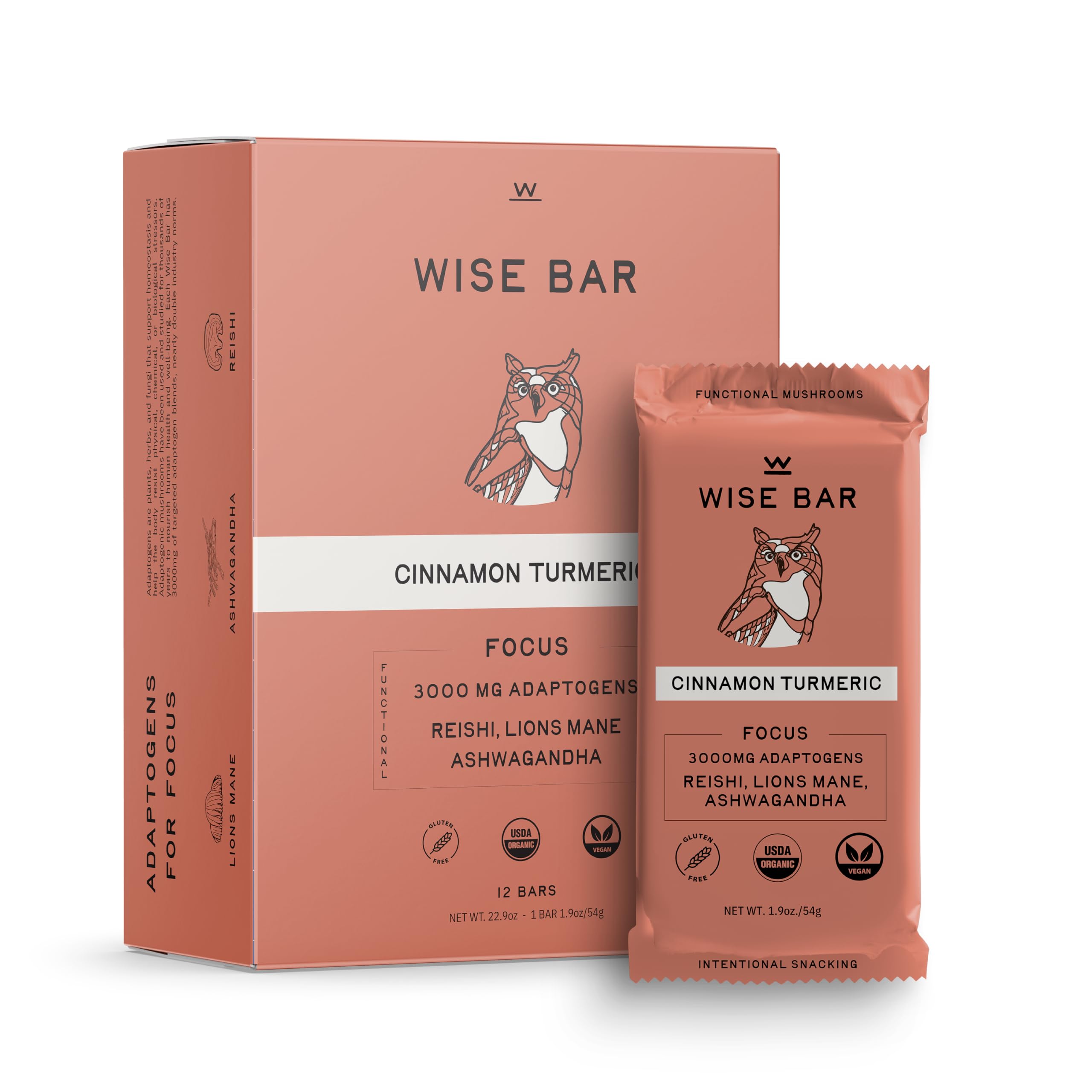 Mua Wise Bar Adaptogen Mushroom Bars | Cinnamon Turmeric Flavor | 12 ...