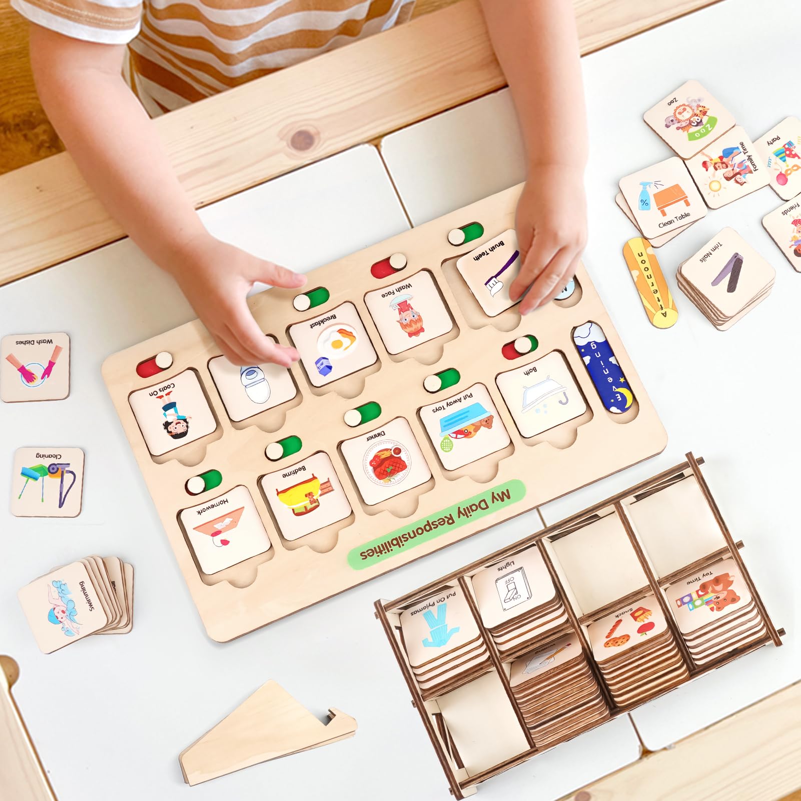 Mua Wooden Visual Schedule for Kids Chore Chart, Morning Bedtime ...