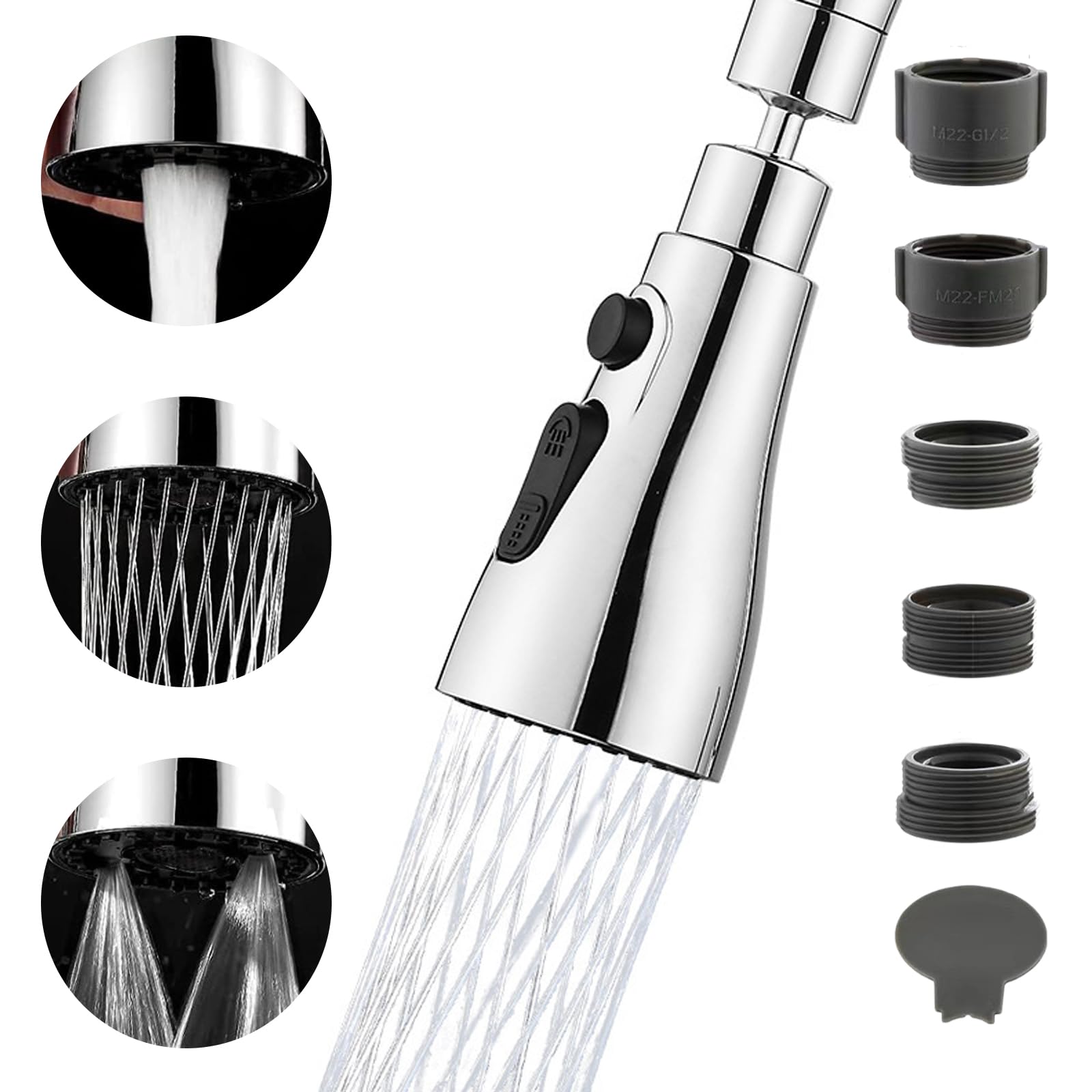 CLINFASTER 3-Function Pull Down Kitchen Sink Faucet Head Replacement ...