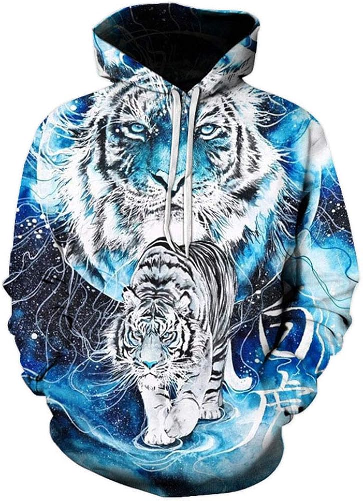 Hoodie Winter Spring and Autumn 3D Creative White Tiger Print Men's ...