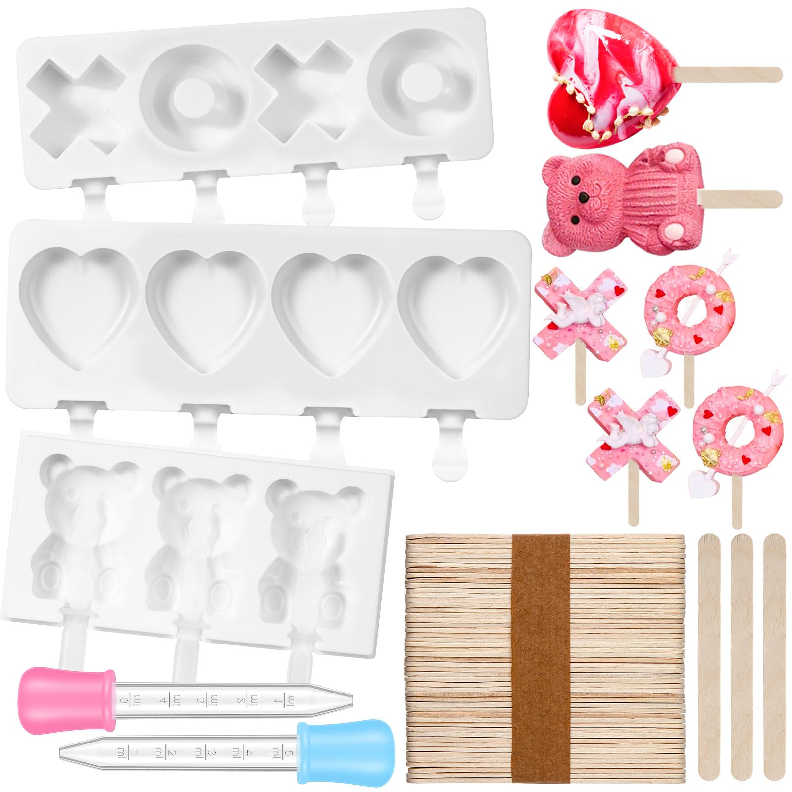 FillTouch 3 Pack Heart Shaped Cakesicle Molds Heart Bear Xoxo Shaped ...