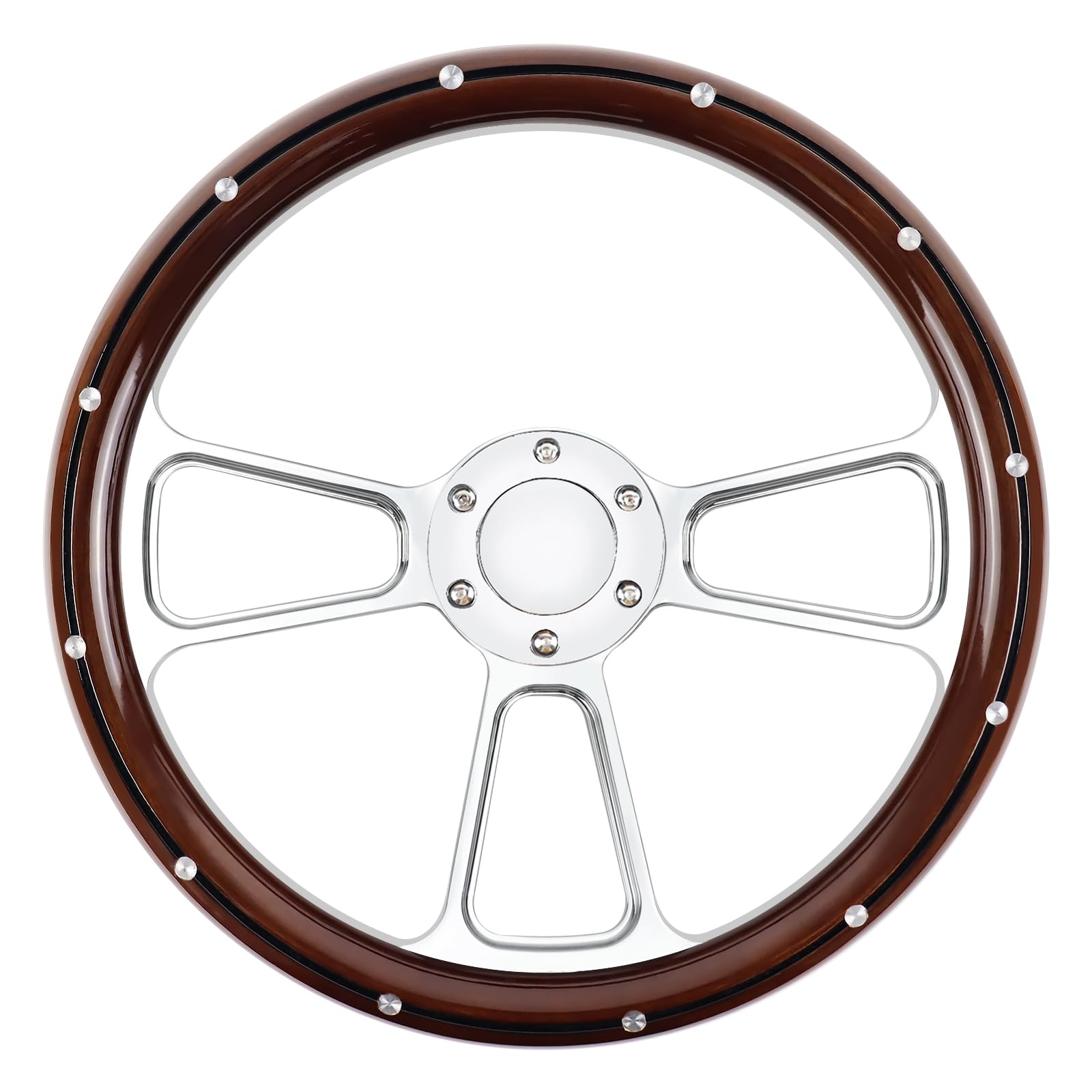 QYMOPAY Universal Racing Steering Wheel 14 Inch 6 Bolt Silver Aluminum ...