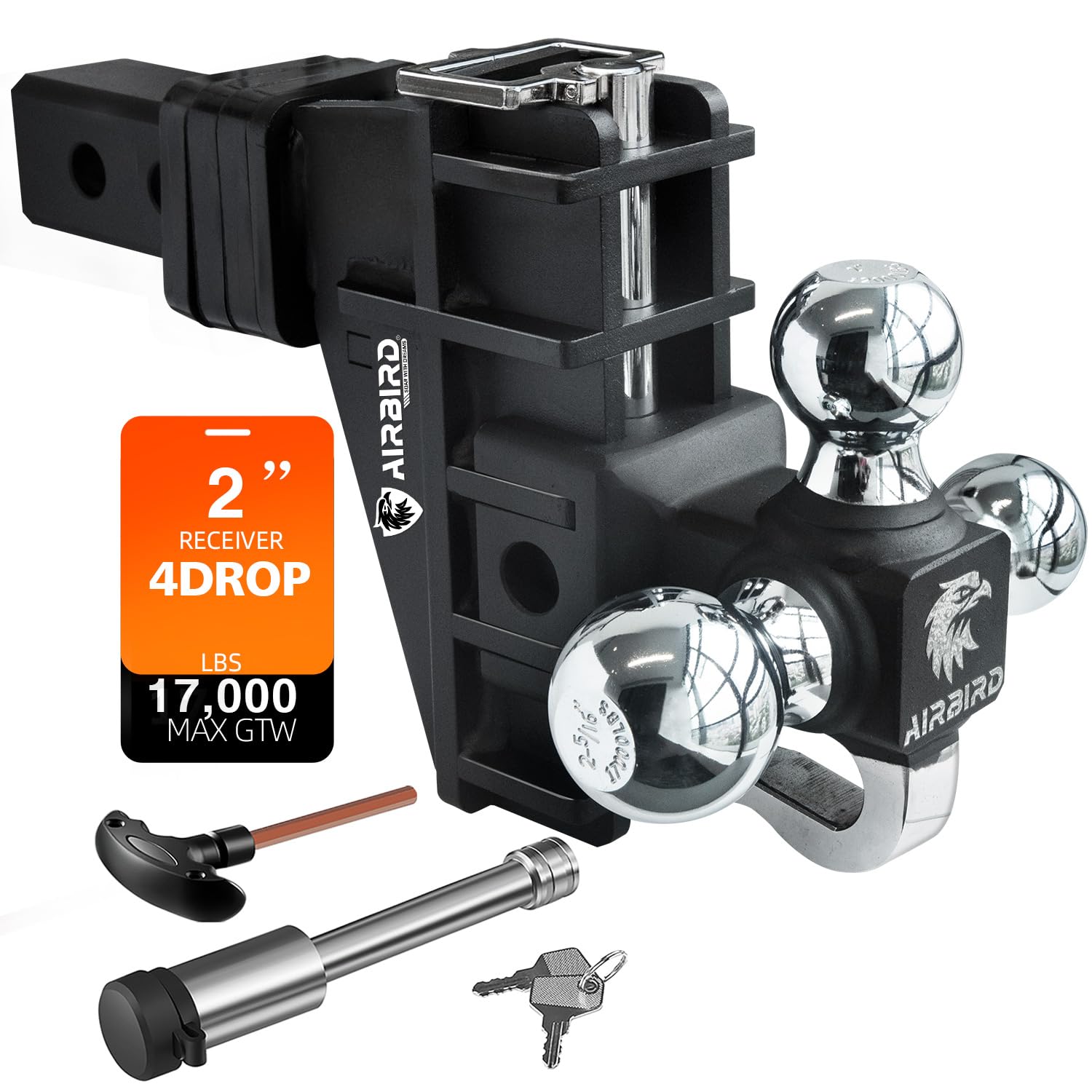 Airbird Adjustable Trailer Hitch Fits 2-Inch Receiver, Heavy Duty Tow ...