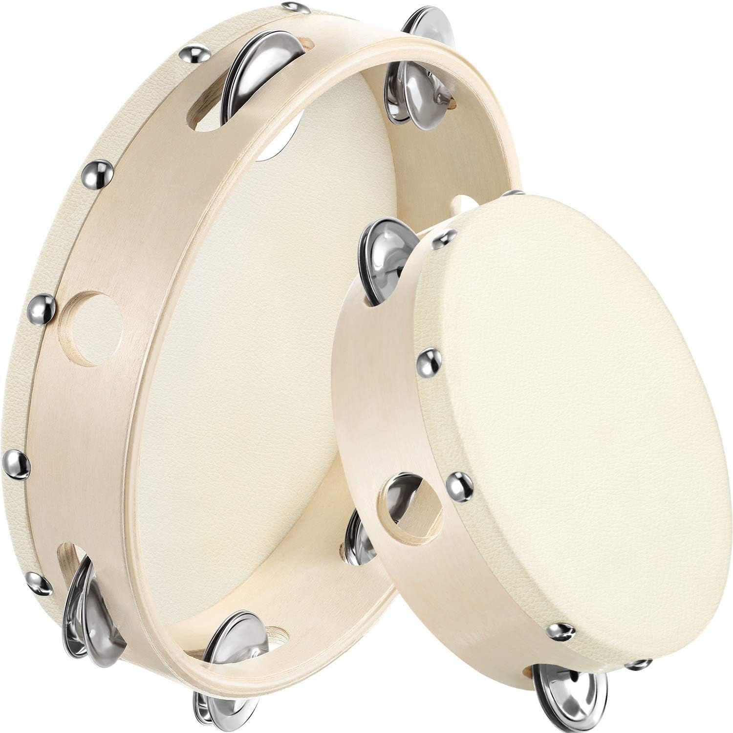 2 Pieces Wood Handheld Tambourine, Tambourines with Jingel Bells,6 Inch ...