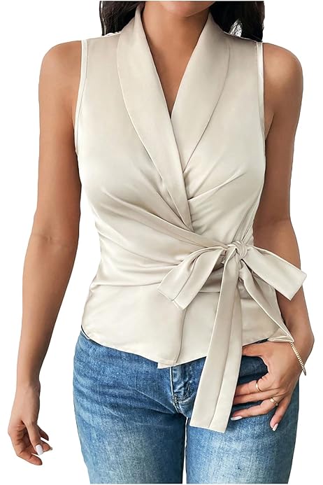 Office Work Blouse Women's Silk Satin Wrap Blouse - V Neck Puff Long ...