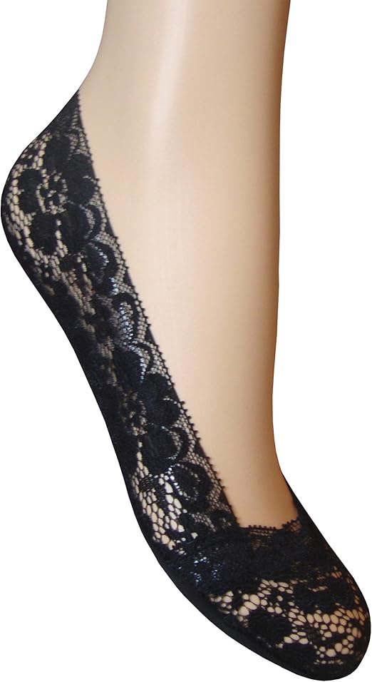 Silky Women's Deluxe Anti-Slip Floral Lace Footlets Liners (2 Pair Pack ...
