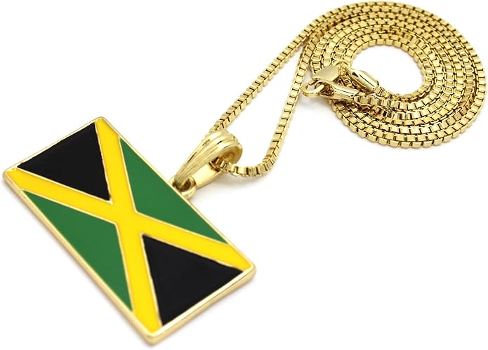 Amazon.com: Fashion 21 Jamaica Flag Pendant 24" Various Chain Necklace ...