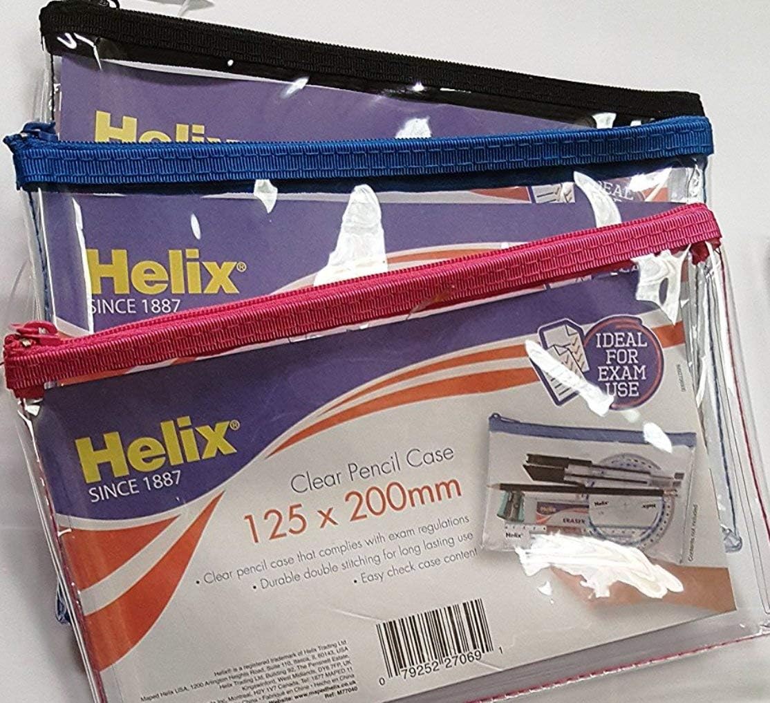 2x Helix Pencil Case PVC Coloured Zip 200x125mm Clear Assorted Ref ...