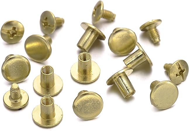 Leathercrafts 10set Flat Head Brass Solid Stud Screw Nail Rivets ...