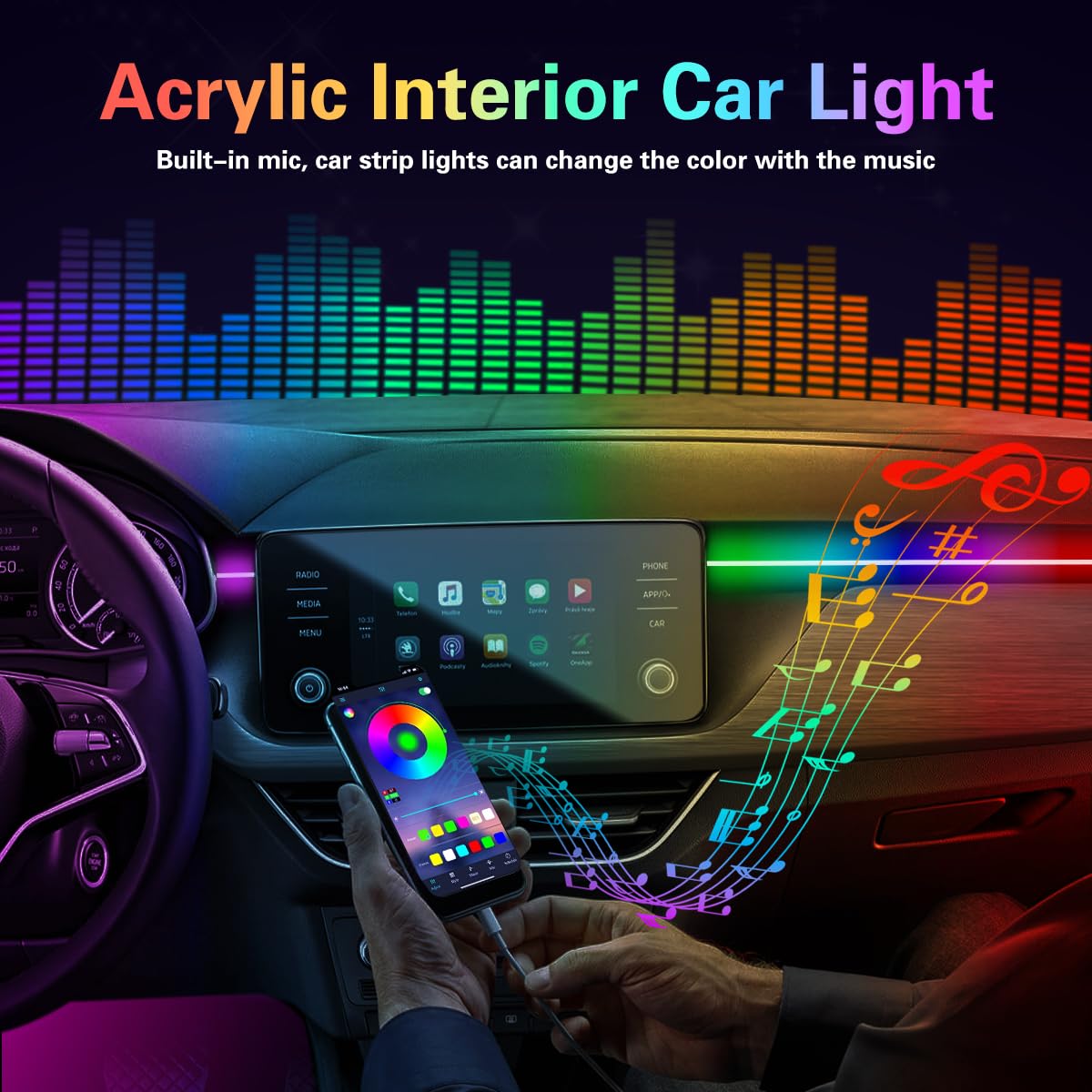 Mua Acrylic Car LED Interior Strip Lights, 6 in 1 Dreamcolor Ambient ...