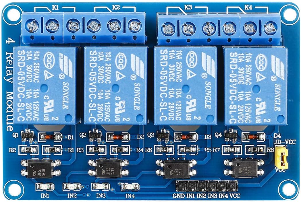 SUNFOUNDER 4 Channel 5V Relay Shield Module compatible with Arduino R3 ...