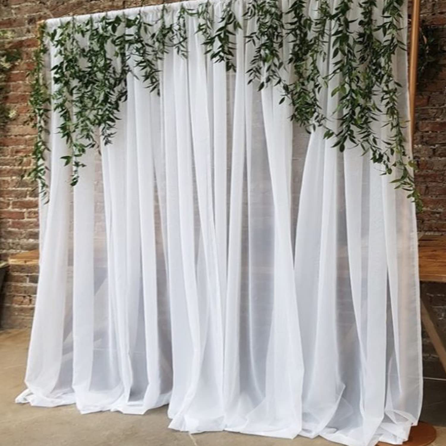 White Chiffon Sheer Backdrop Curtain for Wedding, Parties, White Tulle ...