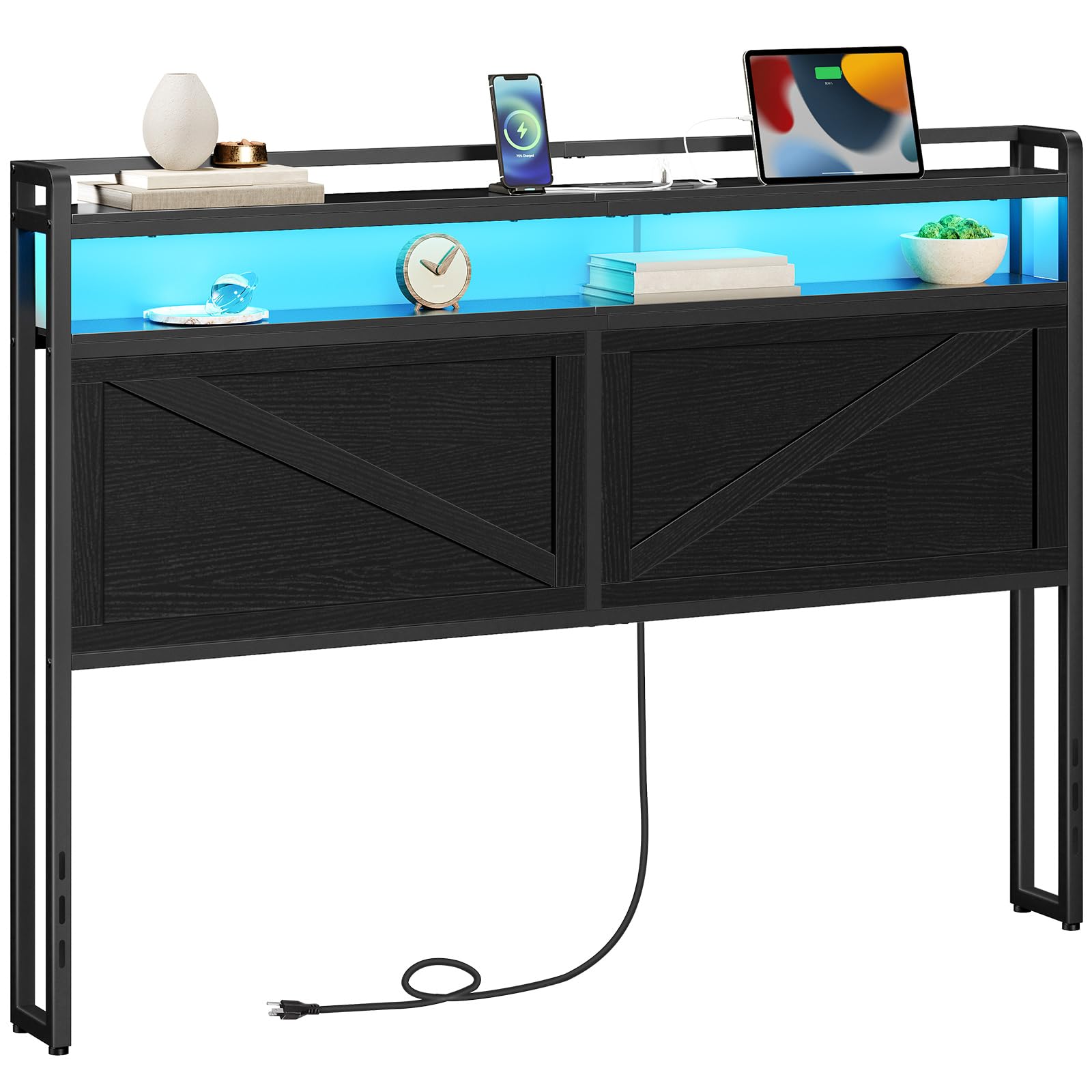 HOOBRO Queen Size Headboard, Headboard with Charging Station and LED ...