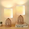 EJIAXIN Rattan Lamp Boho Lamps Set of 2-13.75" Mini Farmhouse Table Lamp Rustic End Table ...