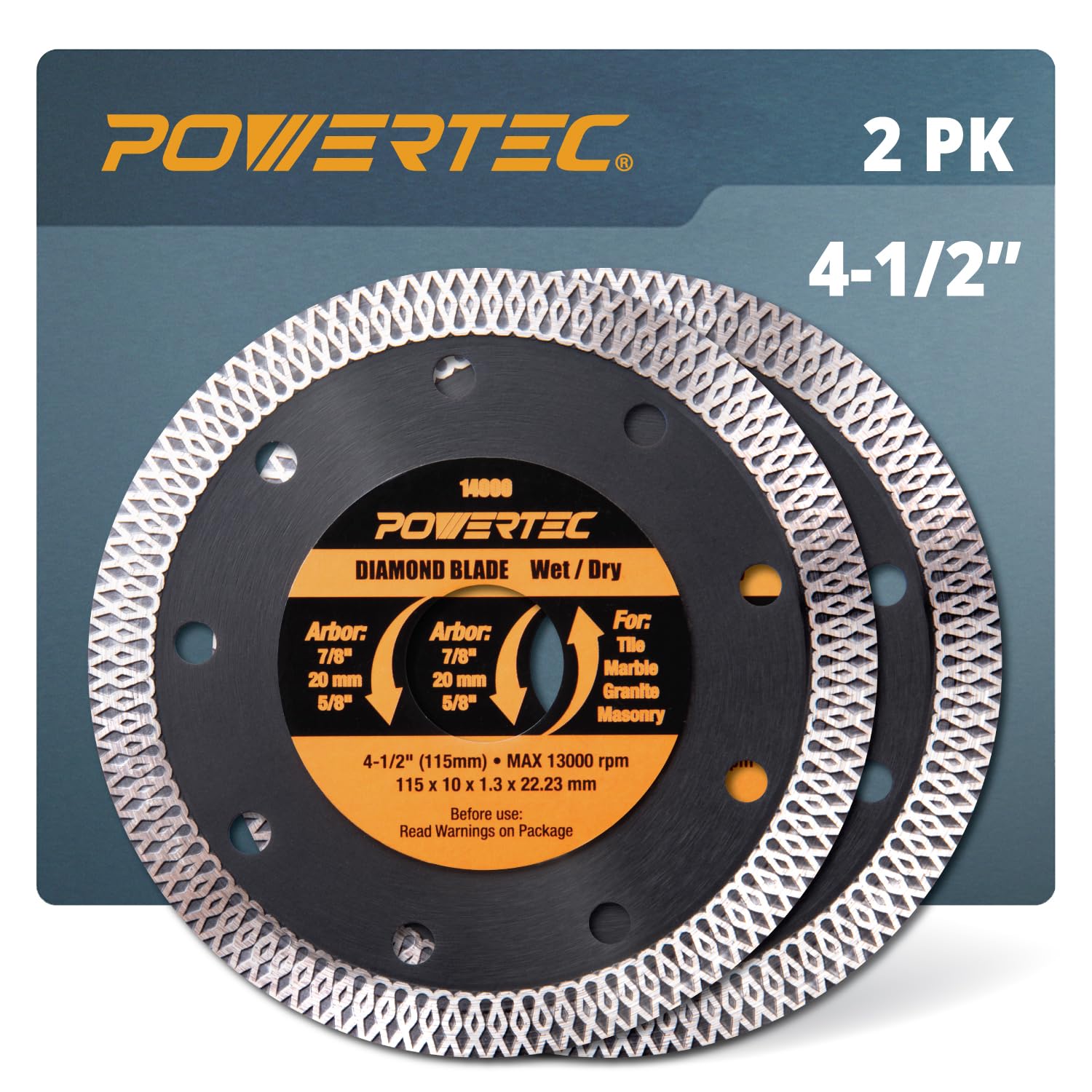 POWERTEC 4-1/2 Inch Diamond Saw Blades for Angle Grinder 2 Pack, Super ...