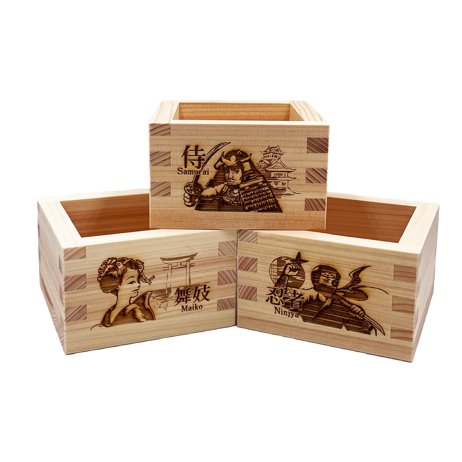 Mua Japanese Wooden Sake Masu Cups (Set of 3) with Japanese Lucky ...
