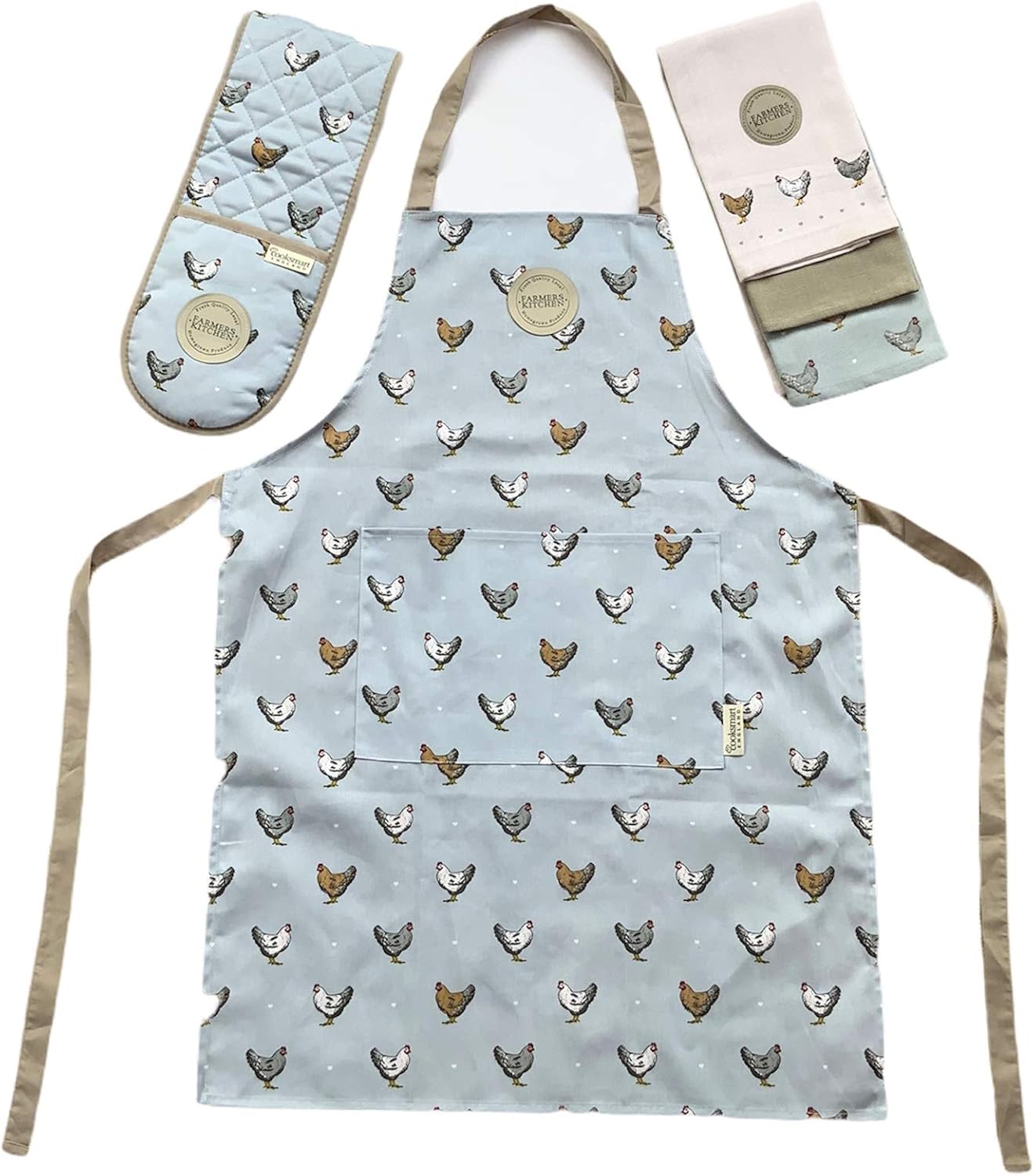 Adult Cotton Apron Kitchen Set with Farmers Kitchen. Blue Chicken ...