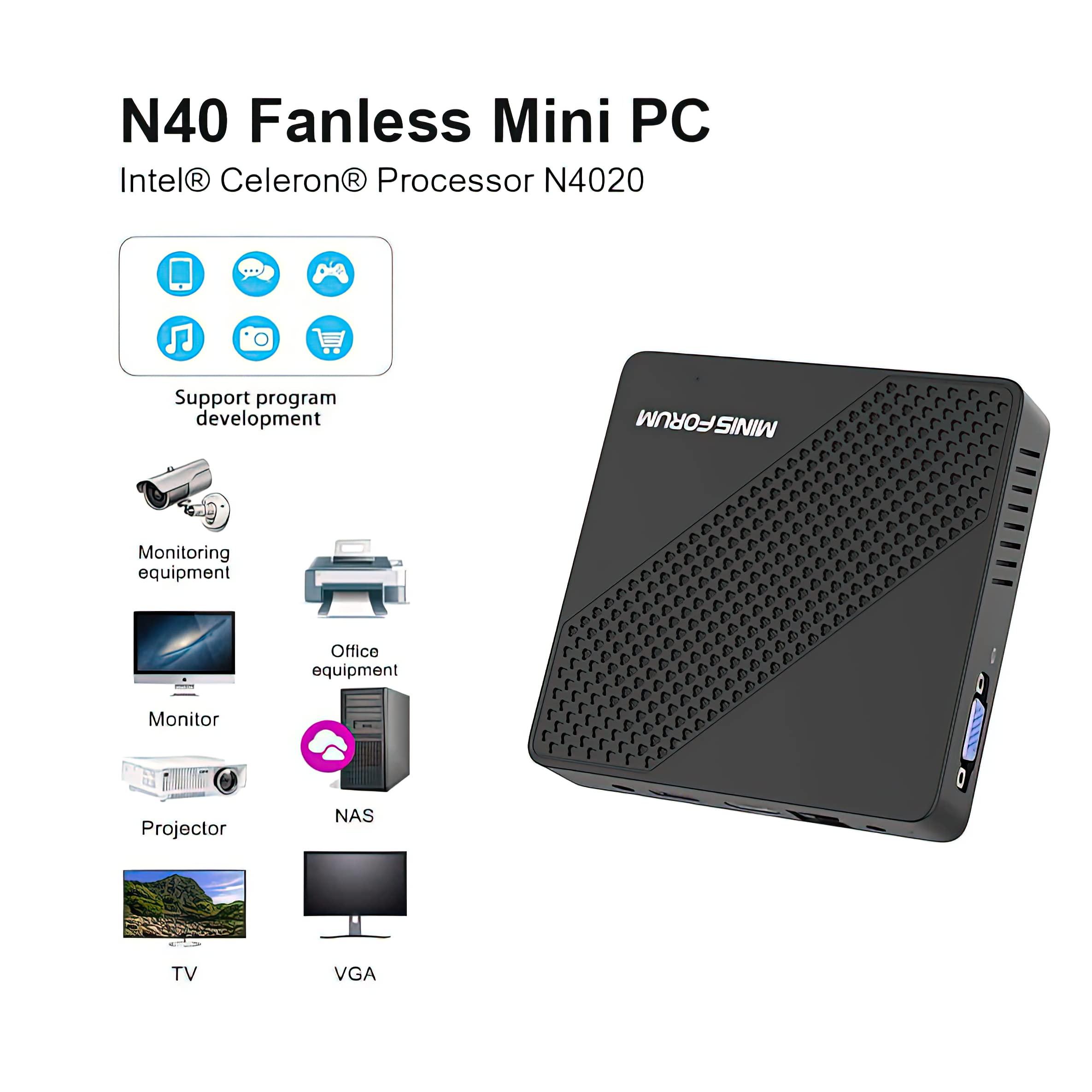 Mua MINISFORUM N40 Mini PC Fanless Silent Desktop Computer 4GB RAM, 64GB eMMC Micro PC, Celeron ...