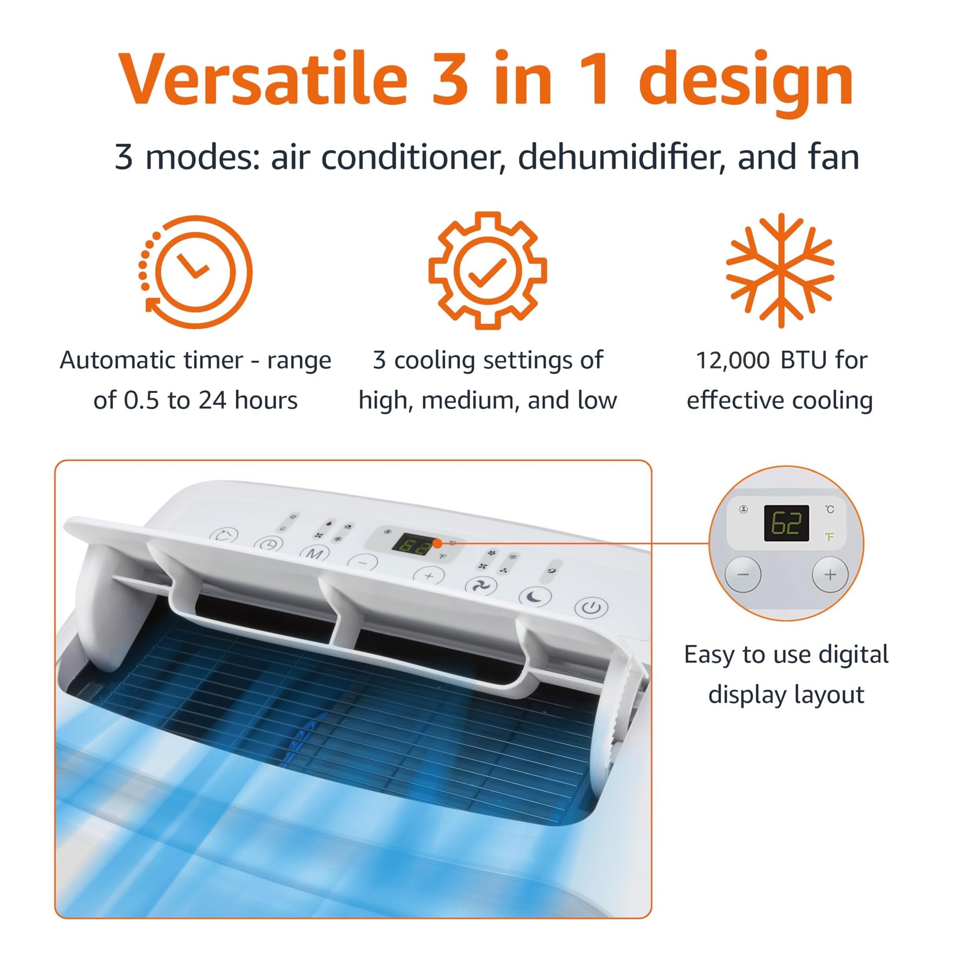 Mua Amazon Basics 3-In-1 Portable Air Conditioner, 12000 BTU (ASHRAE ...