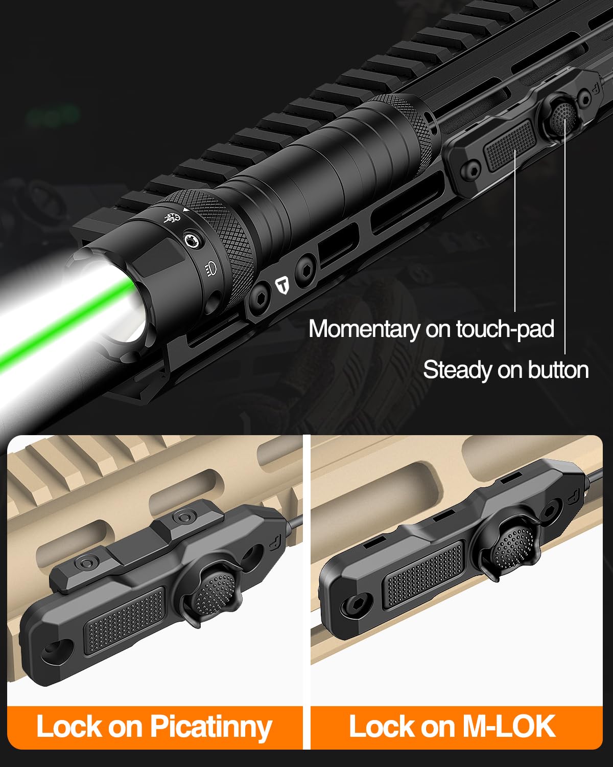 Mua TOUGHSOUL Mlok Green Laser Tactical Flashlight 1250 Lumens, Rechargeable Flashlight with ...