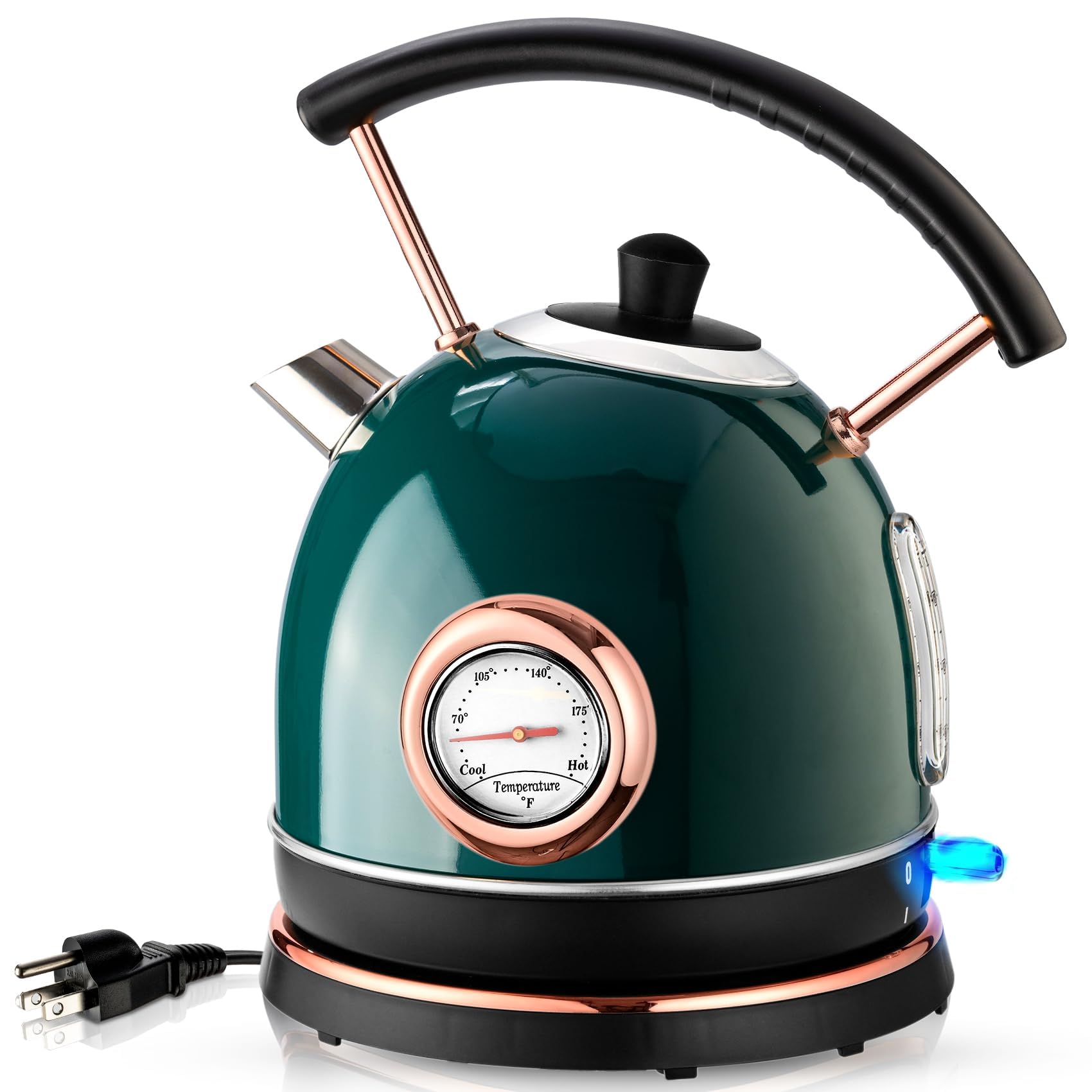 Pukomc Retro Electric Kettle Stainless Steel 1.7L Tea Kettle, Hot Water ...