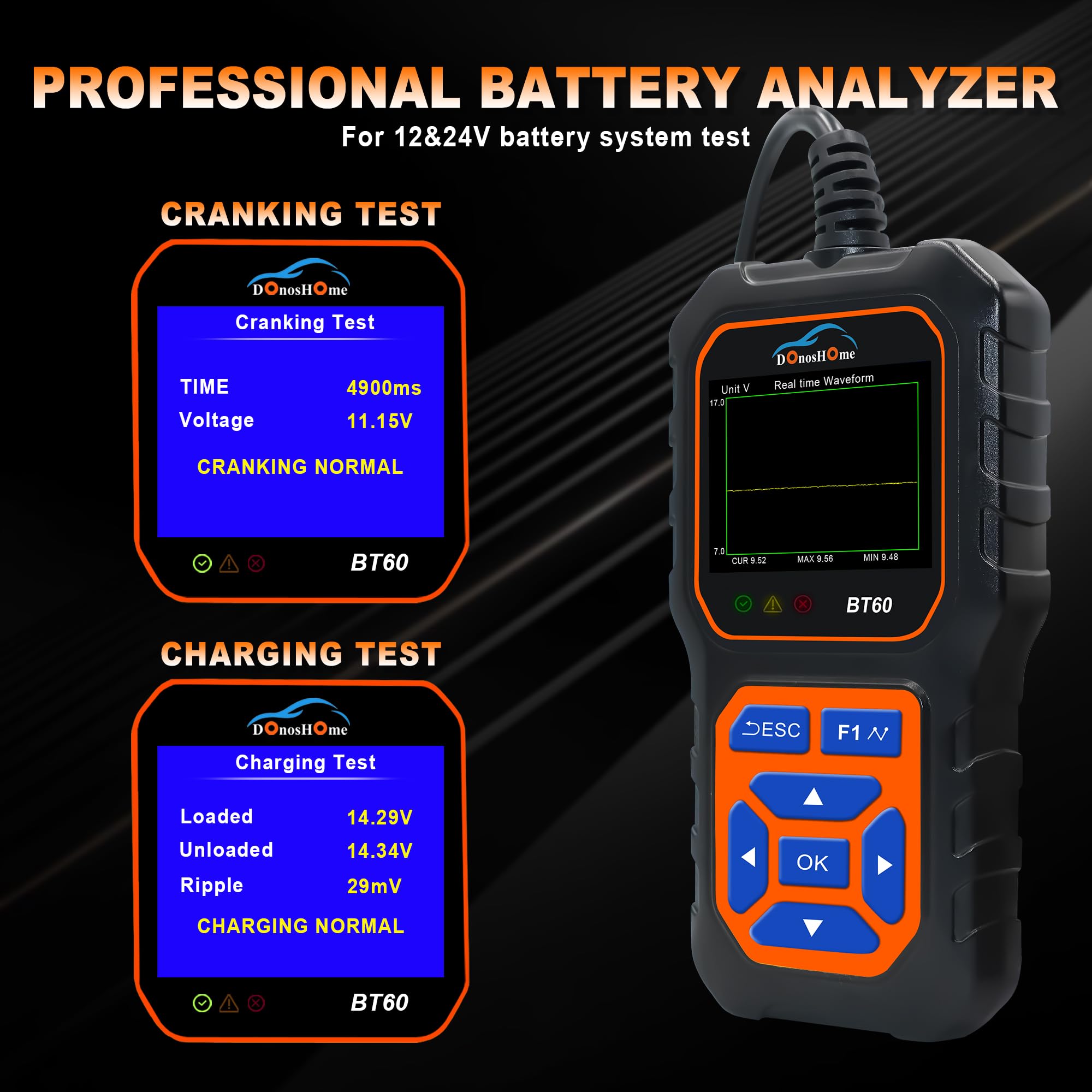 Mua DonosHome BT60 Battery Tester 5-36V 100-3000 CCA Load Tester 12V ...