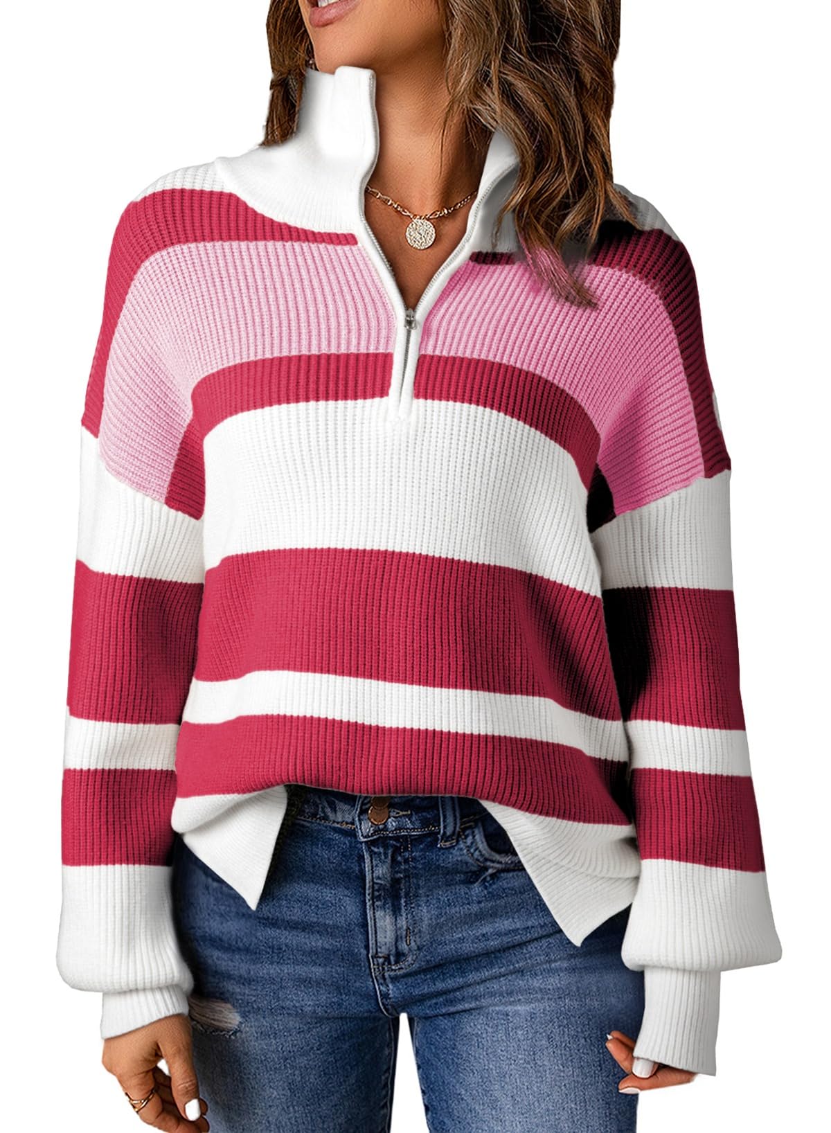 EVALESS Sweaters for Women Fall Winter Casual Lantern Long Sleeve Half ...