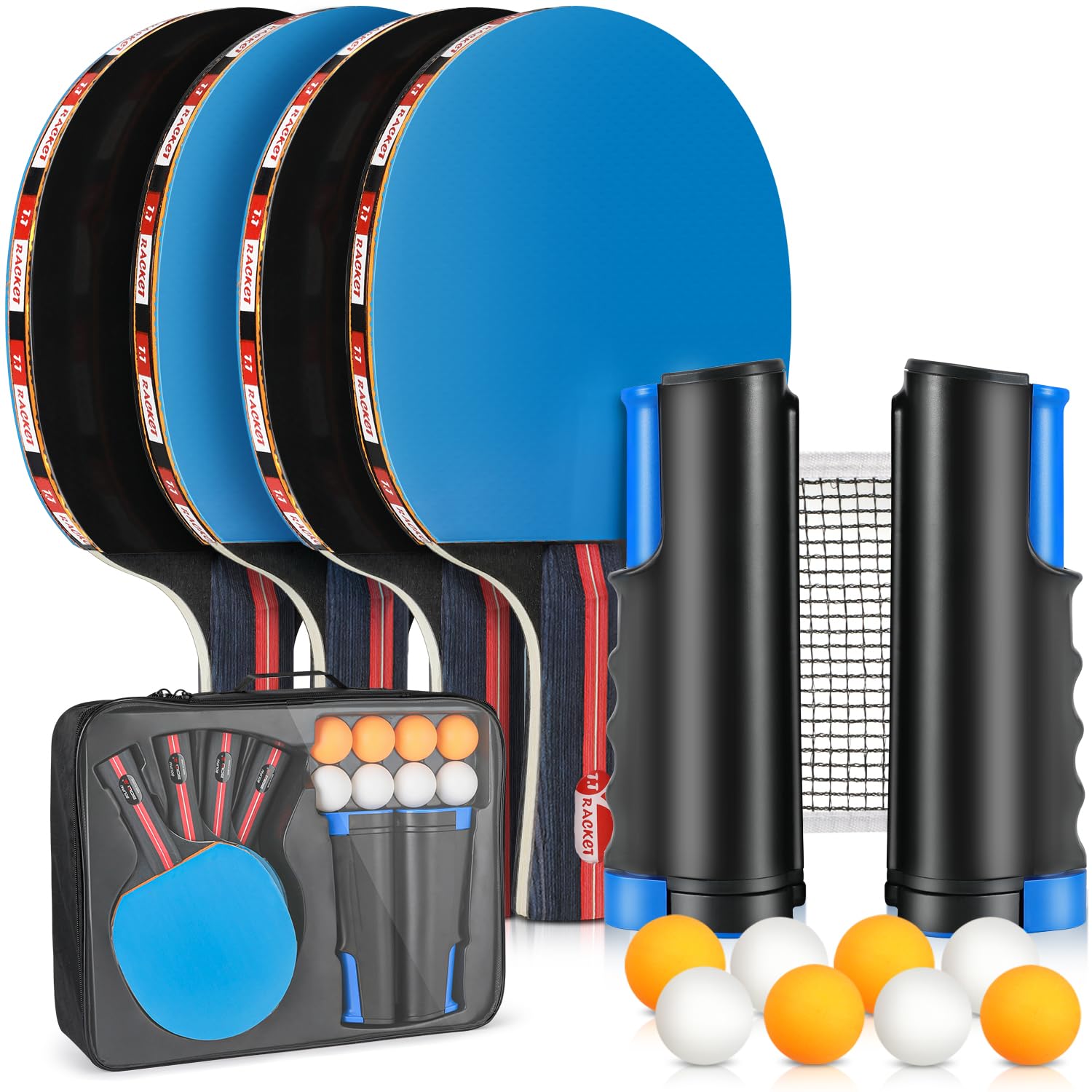 Mua Ping Pong Paddles Set, 4 Ping Pong Paddles with 8 Ping Pong Balls, Retractable Net and ...