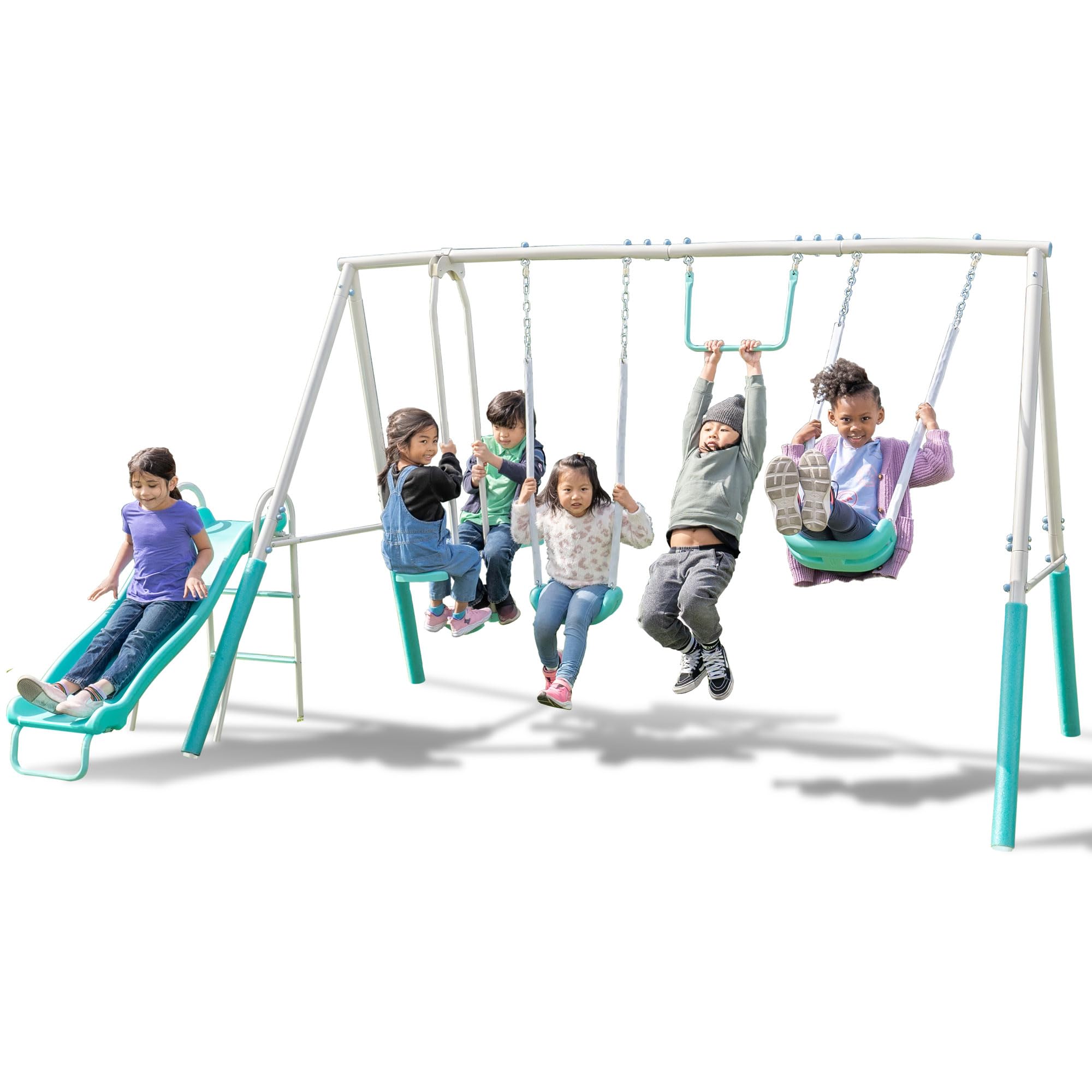 Sportspower MSC-4510-TL Arcadia Metal Swing Set with 5’ Slide, Trapeze ...
