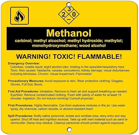 Warning Sign Methanol Carbinol; Methyl Alcohol; Methyl Hydroxide ...